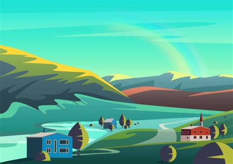 Cartoon Valley Village Vector Images Over 1300