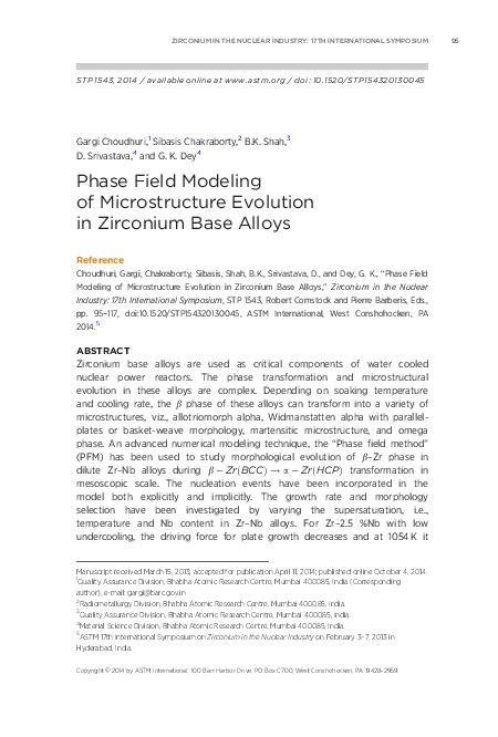 Pdf Phase Field Modeling Of Microstructure Evolution In Zirconium Base Alloys