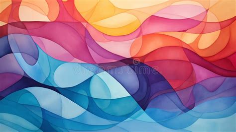 An Abstract Watercolor Artwork Features Flowing Wavy Patterns Blending Warm And Cool Tones To