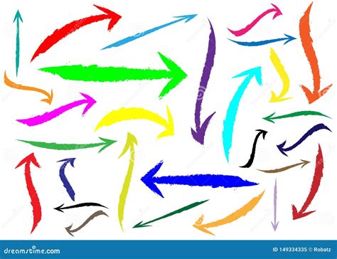 Set Of Different Grunge Brush Arrows Colorful Pointers Isolated On