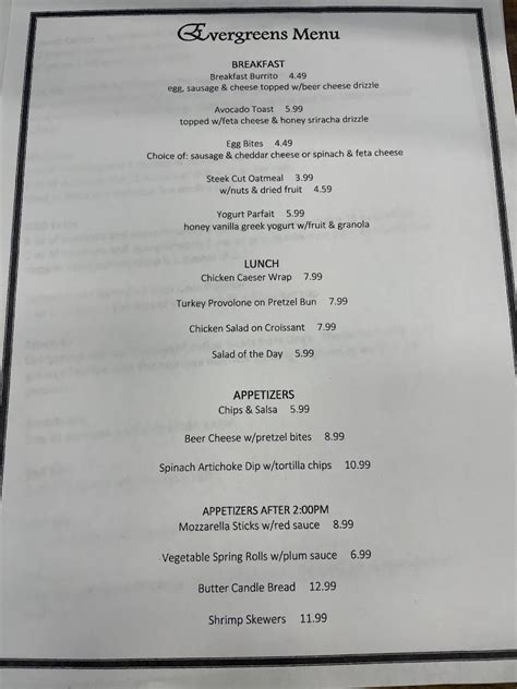 Evergreens Paducah Menu Full Menu Update 2026