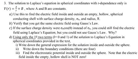solved 3 the solution to laplace s equation in spherical