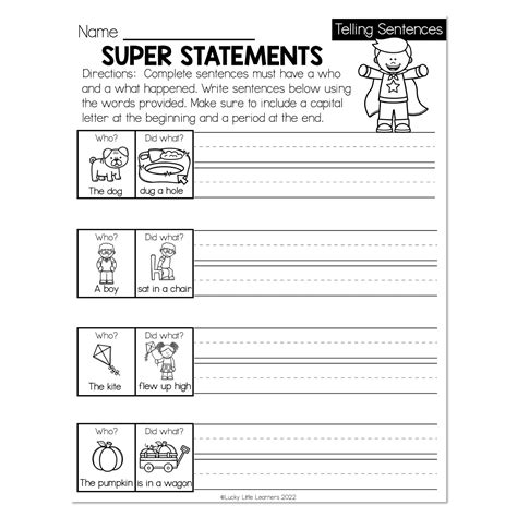 Fall Early Finishers 1st Grade Ela Telling Sentences Super