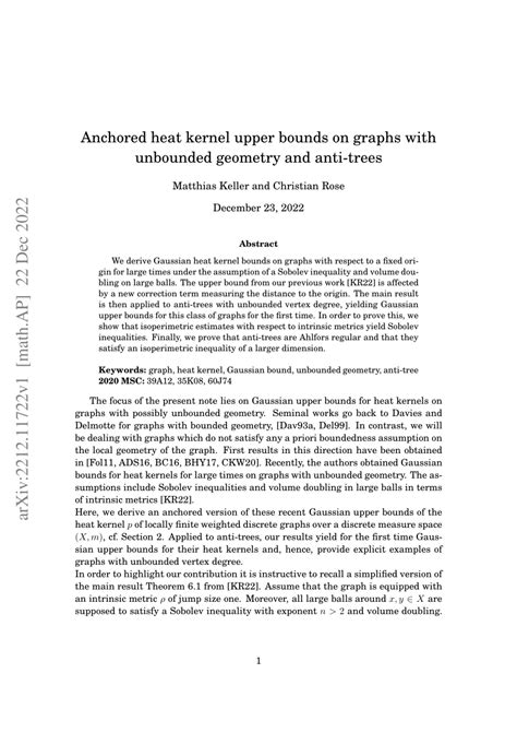 Pdf Anchored Heat Kernel Upper Bounds On Graphs With Unbounded