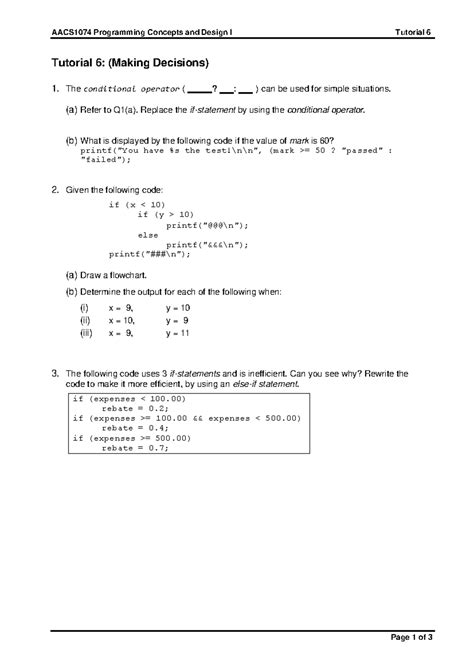 Tutorial 06 Making Decisions Aacs1074 Programming Concepts And
