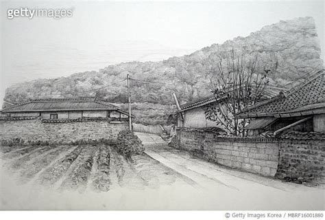 Mbrf16001880 게티이미지코리아 시골풍경 일러스트 연필화 Royalty Free 이미지