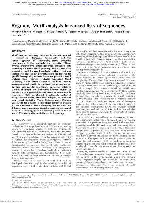 Pdf Regmex Motif Analysis In Ranked Lists Of Sequences