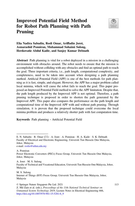Pdf Improved Potential Field Method For Robot Path Planning With Path Pruning