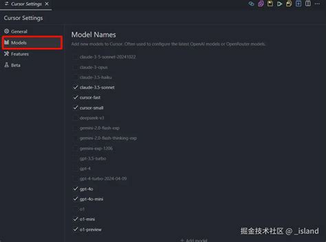 《cursor Ai编程》进阶篇 模型自定义模型自定义 在当今快速发展的技术时代，编程助手如cursor正变得越来越重要 掘金