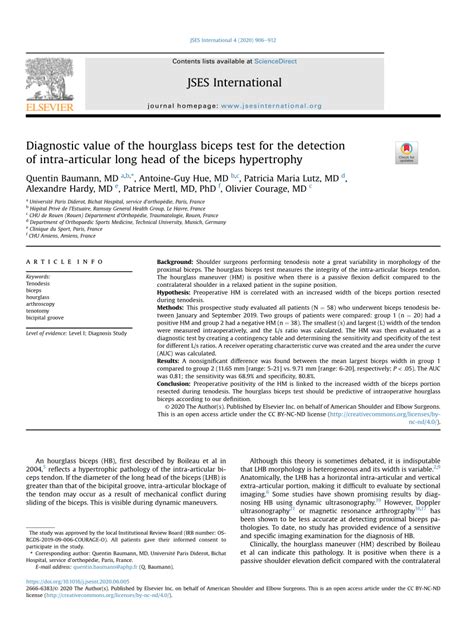 Pdf Diagnostic Value Of The Hourglass Biceps Test For The Detection