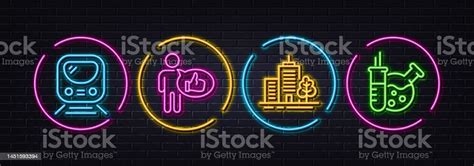 메트로 좋아요 및 스카이 스크래퍼 건물 최소 라인 아이콘 웹 응용 프로그램 인쇄용 네온 레이저 3d 조명 벡터 3차원 형태에 대한 스톡 벡터 아트 및 기타 이미지 Istock