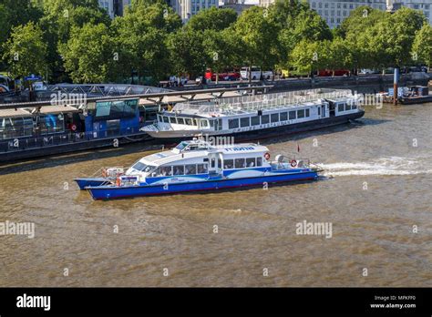 Thames Clipper River Thames Catamaran Riverbus At London Bridge City Pier Stop Public Transport