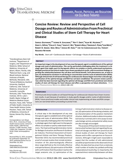 Pdf Concise Review Review And Perspective Of Cell Dosage And Routes