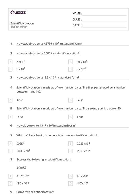 50 Scientific Notation Worksheets For 8th Grade On Quizizz Free