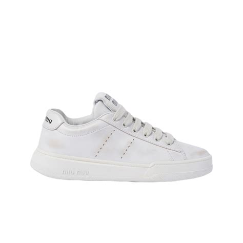 W 미우 미우 블리치드 레더 스니커즈 화이트 Miu Miu Kream