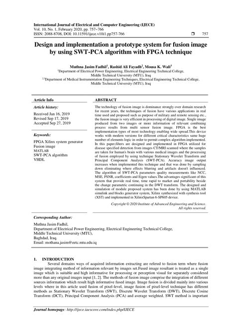 PDF Design And Implementation A Prototype System For Fusion Image By Using SWT PCA Algorithm
