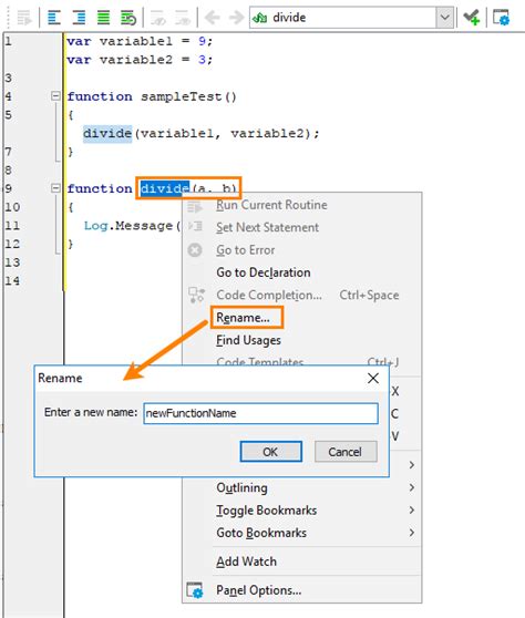 Renaming Functions And Variables Testcomplete Documentation