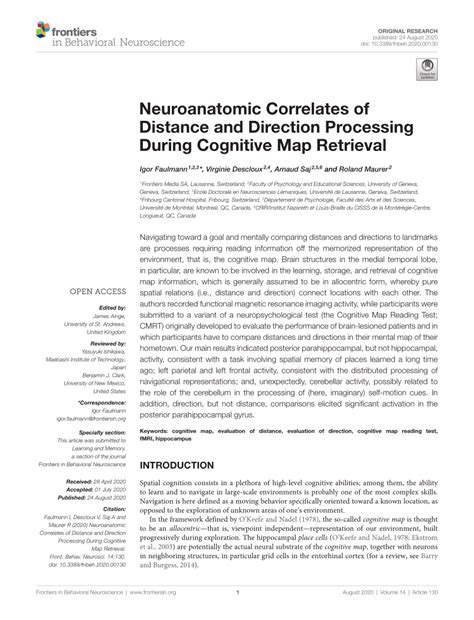 Pdf Neuroanatomic Correlates Of Distance And Direction Processing