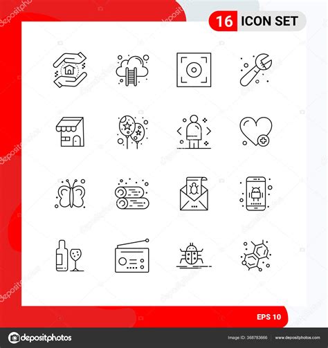 Mobile Interface Outline Set Pictograms Shop Ecommerce Camera Building