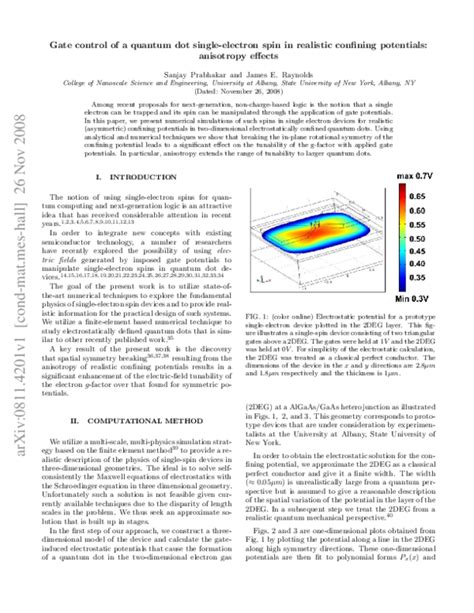 Pdf Gate Control Of A Quantum Dot Single Electron Spin In Realistic Confining Potentials