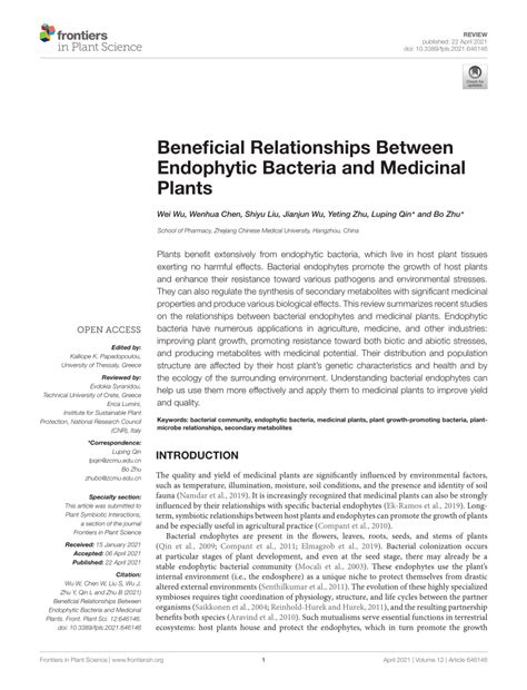 Pdf Beneficial Relationships Between Endophytic Bacteria And
