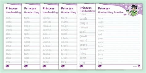 Princess Themed Handwriting Practice Worksheet Twinkl