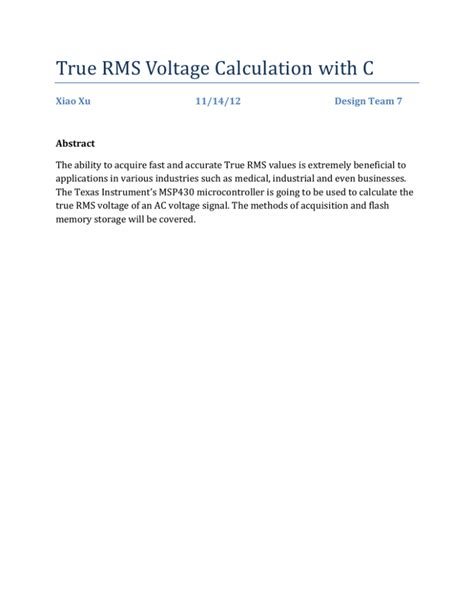 True Rms Voltage Calculation With C