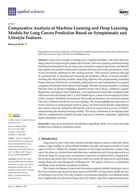 Pdf Comparative Analysis Of Machine Learning And Deep Learning Models For Lung Cancer