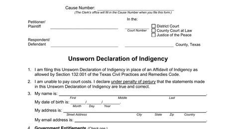 Unsworn Declaration Indigency PDF Form FormsPal