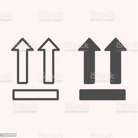 이 쪽은 서명 라인과 글리프 아이콘을 위로 합니다 화살표가 있는 패키지 레이블입니다 우편 서비스 벡터 디자인 개념 흰색 배경에