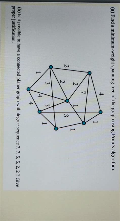 Solved A Find A Minimum Weight Spanning Tree Of The Graph
