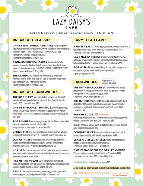 Breakfast Menu Toronto Lazy Daisys Cafe Lazy Daisy Toronto