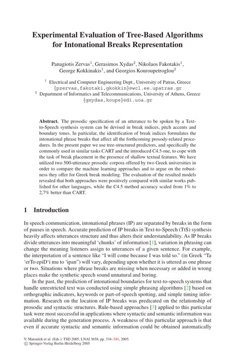 Pdf Experimental Evaluation Of Tree Based Algorithms For Intonational