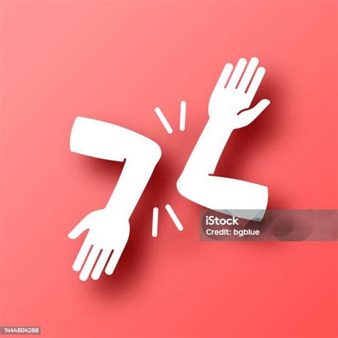 팔꿈치 범프 소설 인사말 그림자가 있는 빨간색 배경의 아이콘 3차원 형태에 대한 스톡 벡터 아트 및 기타 이미지 3차원 형태