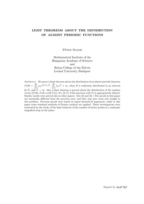 Pdf Limit Theorems About The Distribution Of Almost Periodic Functions