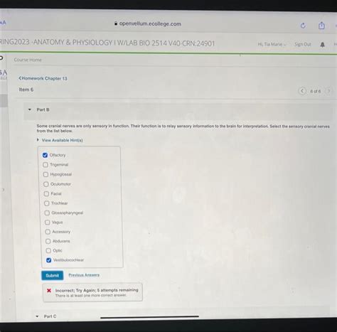 Solved Some Cranial Nerves Are Only Sensory In Function Chegg Com