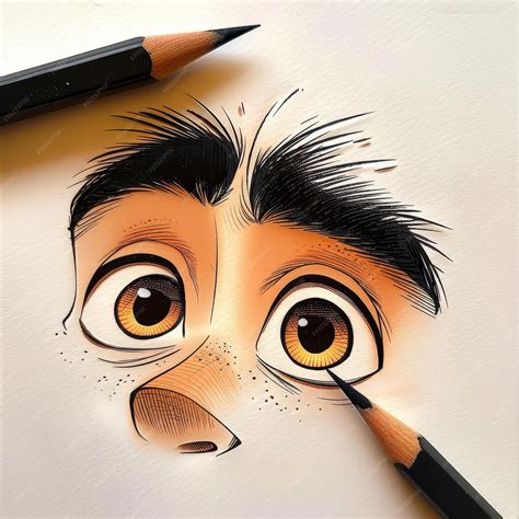 Pencil Drawing Of A Cartoon Characters Expressive Eyes With Playful