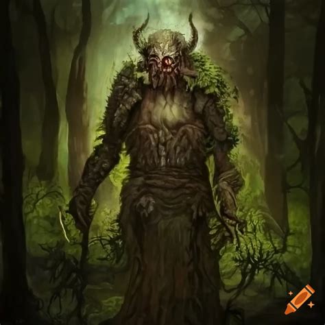 Possessed Wooden Druid Armor Covered In Moss And Vegetation With
