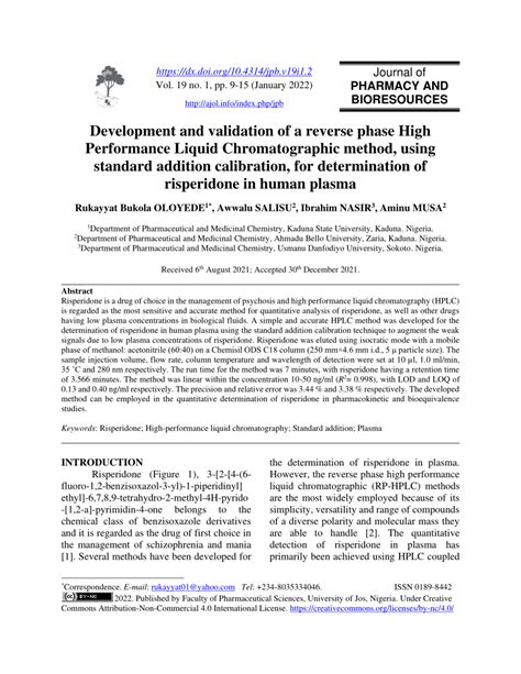 Pdf Development And Validation Of A Reverse Phase High Performance Liquid Chromatographic