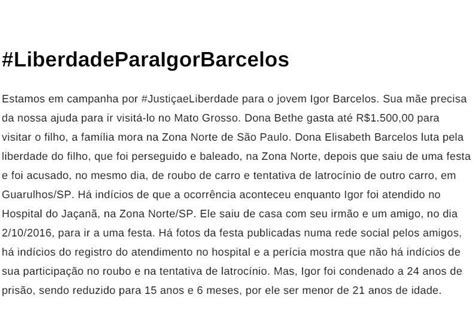liberdade para igor barcelos vaquinhas online