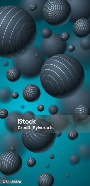 사실적인 줄 지어 구 벡터 일러스트 스마트 폰 배경 라인과 필드 효과의 깊이와 아름다운 공과 전화에 대한 추상적 배경 3d 글로브 디자인 개념 예술 3차원 형태에 대한 스톡