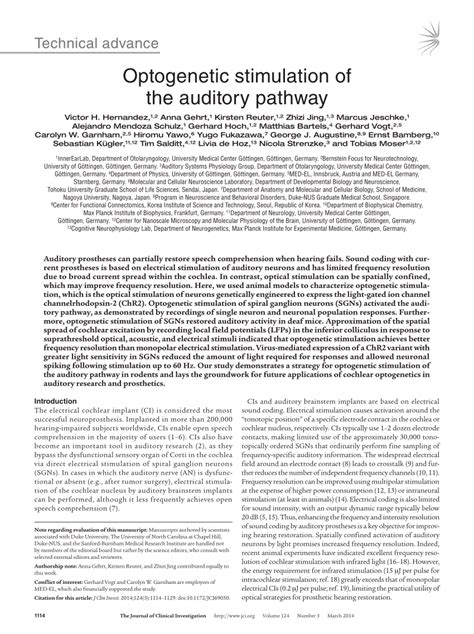 Pdf Optogenetic Stimulation Of The Auditory Pathway