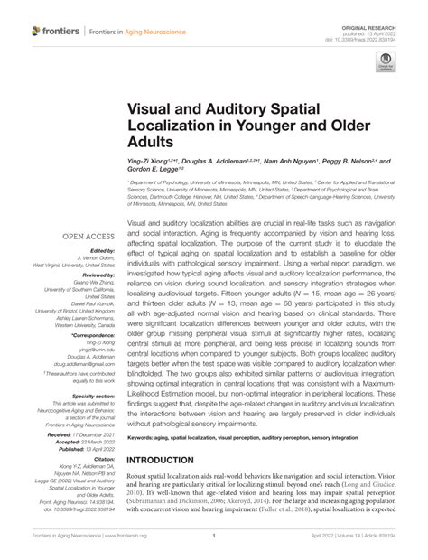 Pdf Visual And Auditory Spatial Localization In Younger And Older Adults