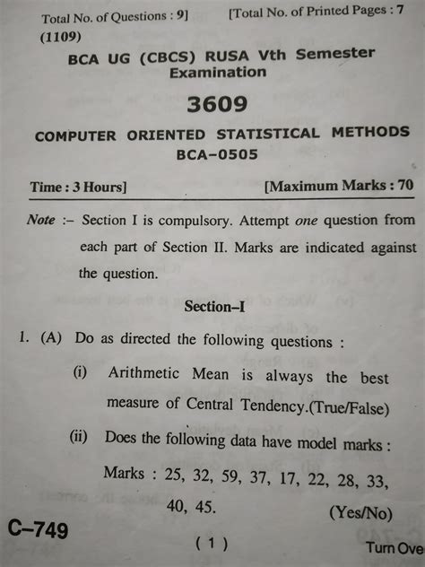Bca Statistics Question Paper Hpu