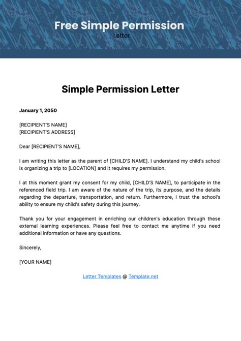 Free Simple Permission Letter Template To Edit Online