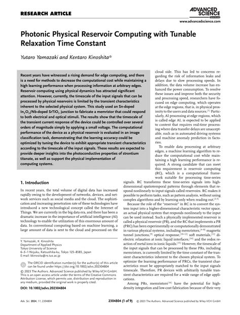 Pdf Photonic Physical Reservoir Computing With Tunable Relaxation Time Constant