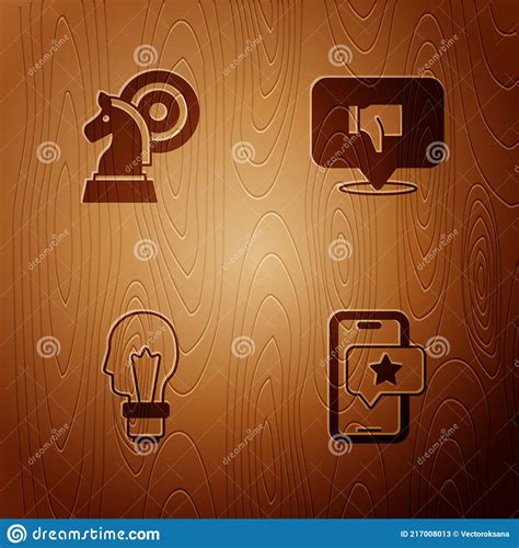 Set Mobile With Review Rating Chess Light Bulb Concept Of Idea And Dislike Speech Bubble On