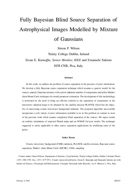 Pdf Fully Bayesian Source Separation Of Astrophysical Images Modelled By Mixture Of Gaussians