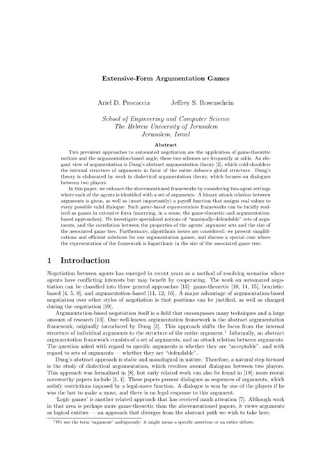 Pdf Extensive Form Argumentation Games