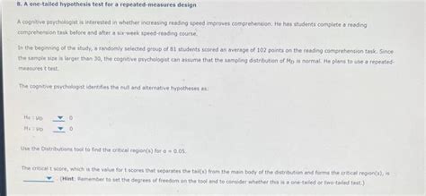 Solved 8 A One Tailed Hypothesis Test For A